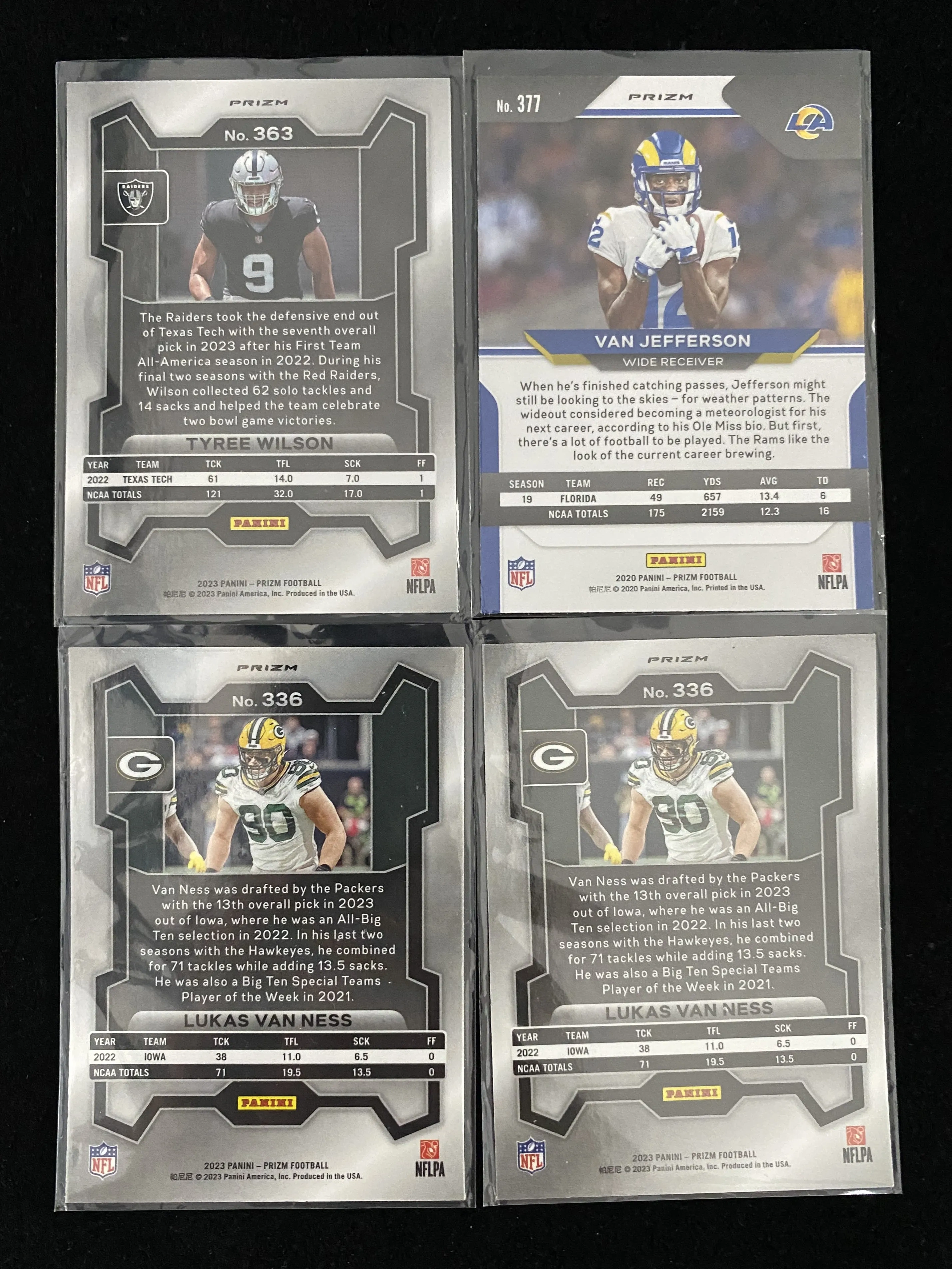 2023 Prizm Green Lukas Van Ness Tyree Wilson Van Jefferson RC Rookie ...